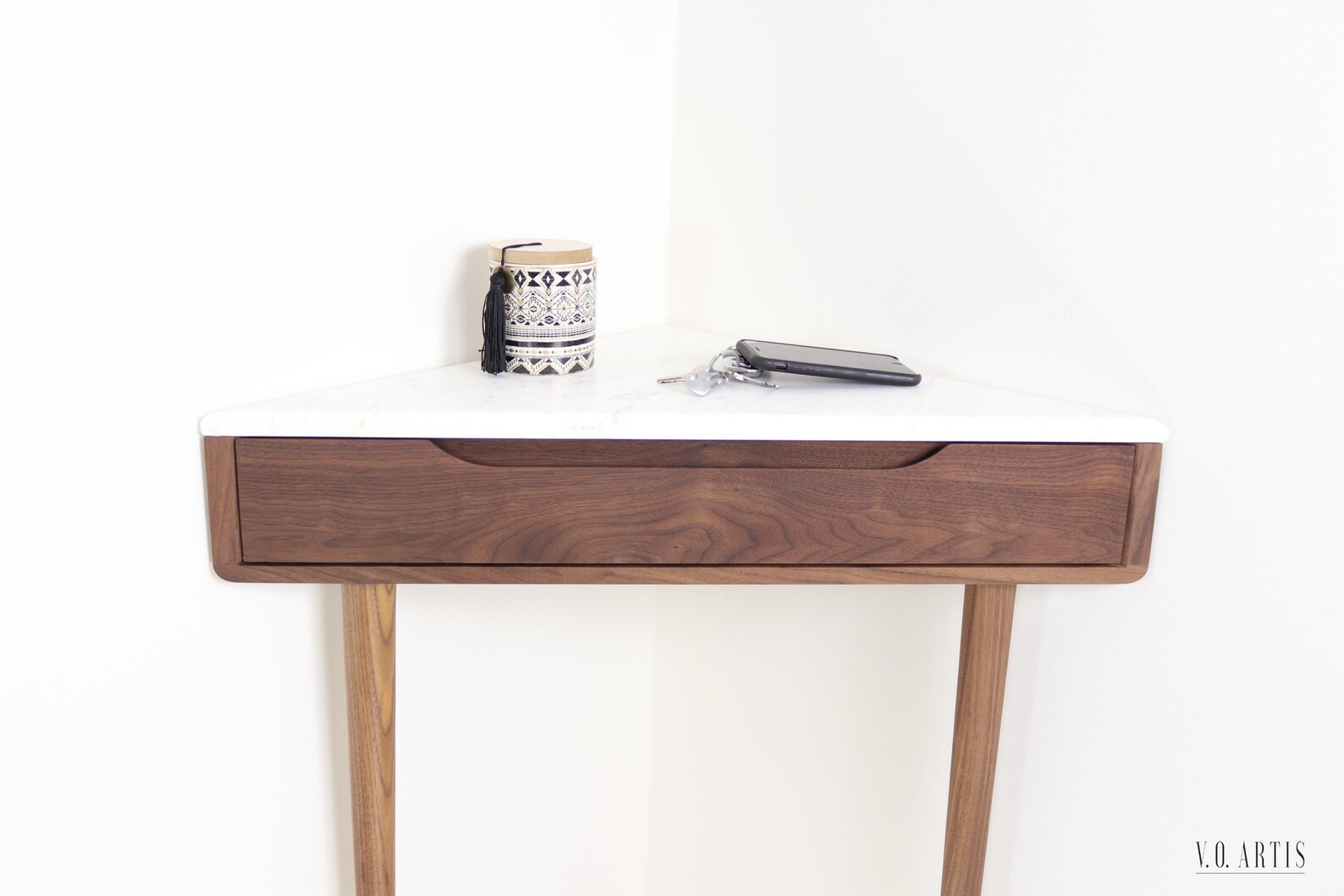 Corner Console Table in Walnut or Solid Oak With Marble Top. - Etsy