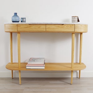 Console Table With 2 Drawers, Shelf and 4 Legs in Solid American Oak or ...