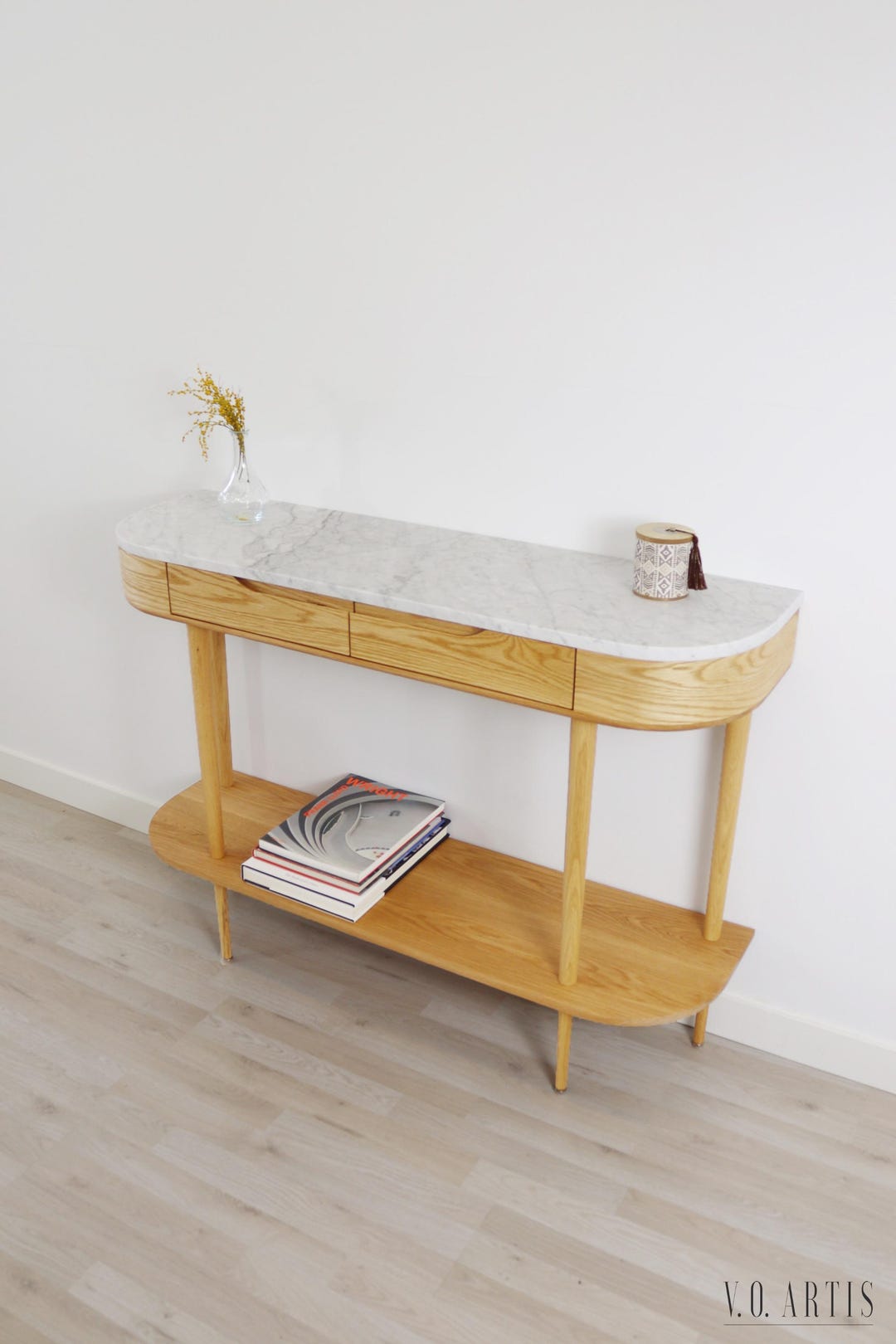 Custom Made Console Table in Solid – Oak or Walnut & Marble Hall Table ...