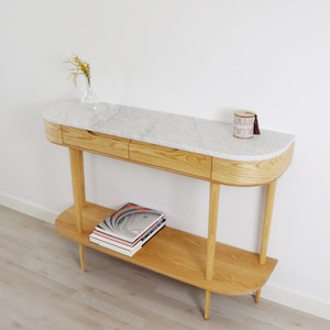 Console Table With 2 Drawers, Shelf and 4 Legs in Solid American Oak or ...