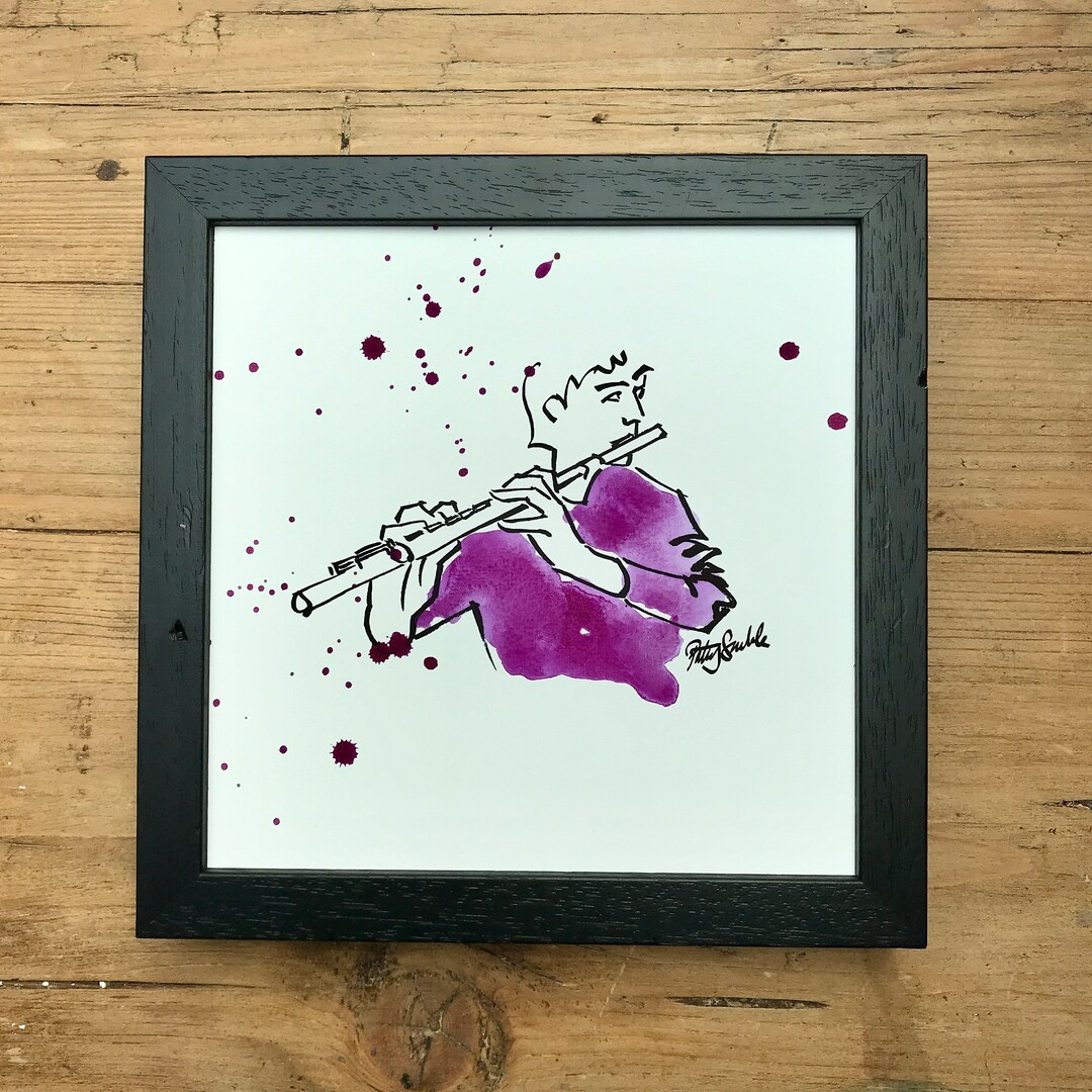 Hand Coloured Flute Player Print, Flautist, Original, Drawing, Art ...