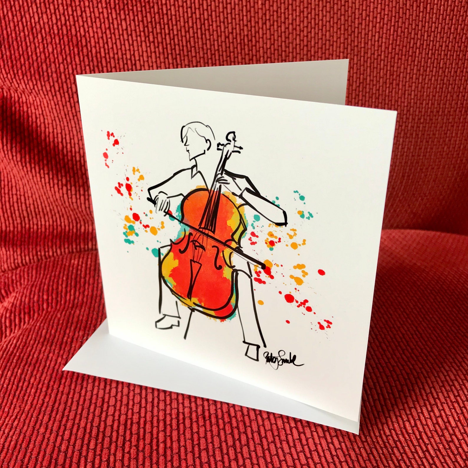 Cellist Greetings Card, Original, Art, Birthday, Gift, Present, Cello ...