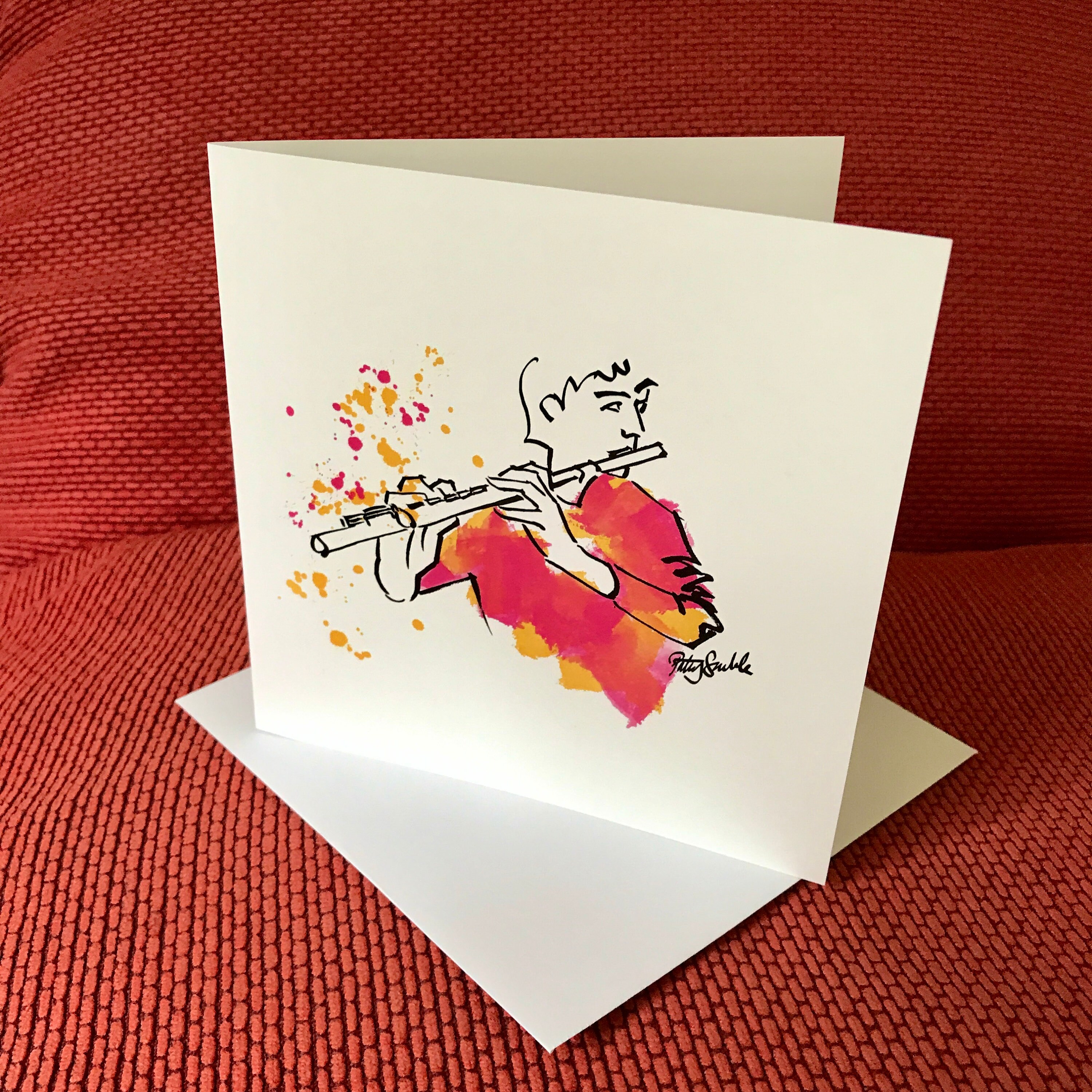 Flautist Greetings Card, Flute Player, Original, Drawing, Art, Birthday ...