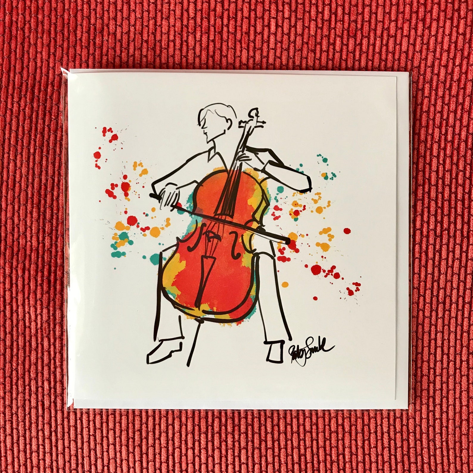 Cellist Greetings Card, Original, Art, Birthday, Gift, Present, Cello ...