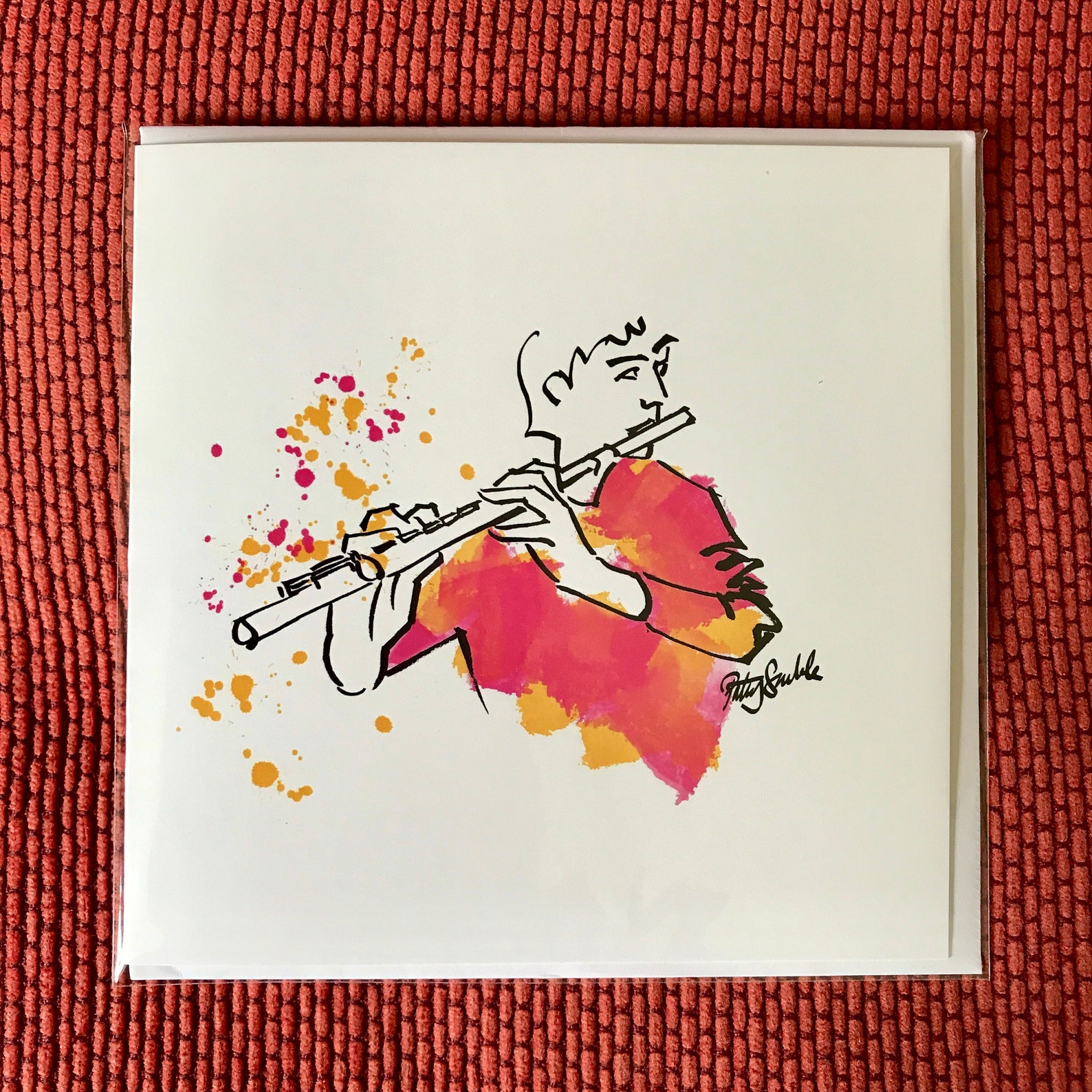 Flautist Greetings Card, Flute Player, Original, Drawing, Art, Birthday ...