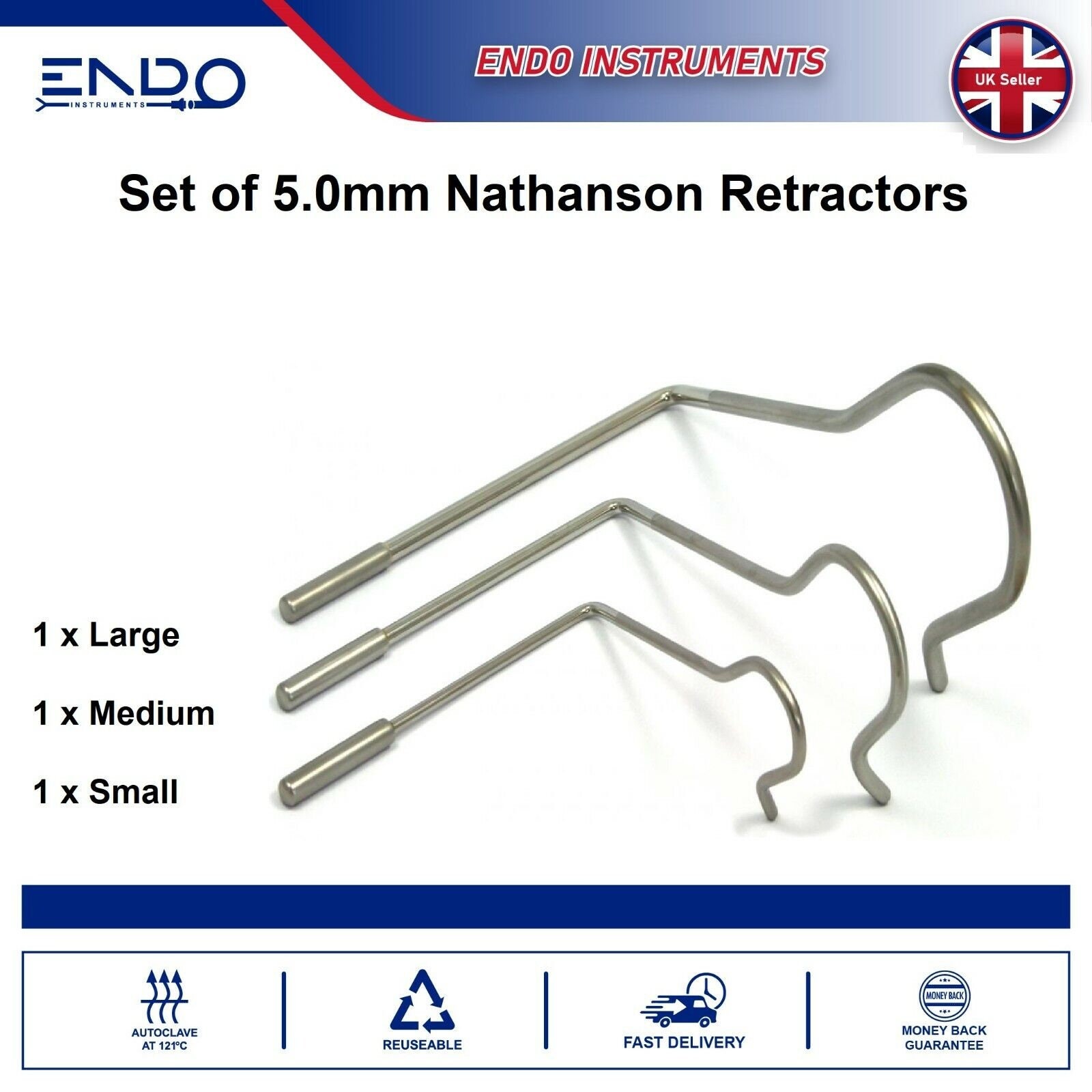 ENDO® Laparoscopic Liver Retractor Nathanson Hooks Set of 3 Hook 5mm ...