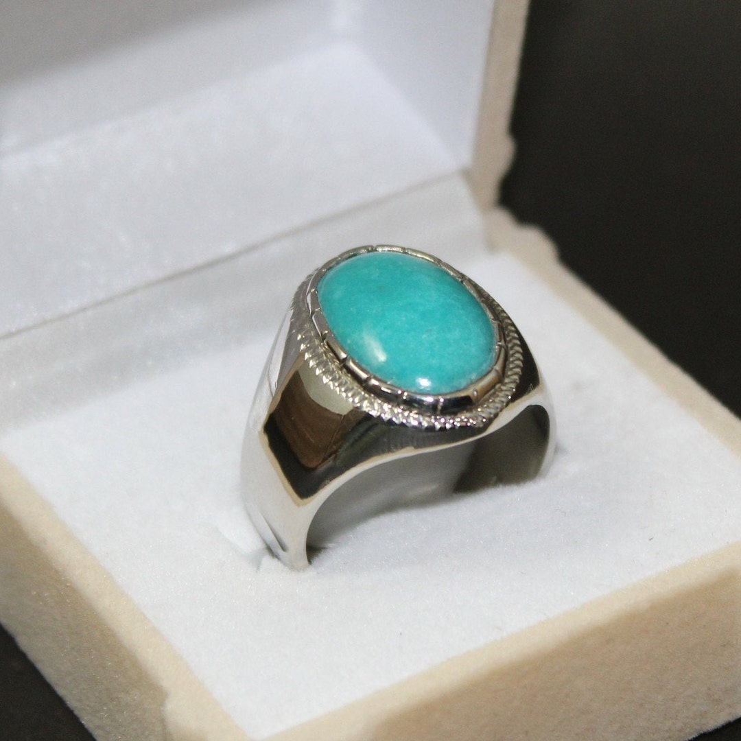 Natural Neshapuri Feroza Mens Ring Sterling Silver 925 Handmade Blue ...