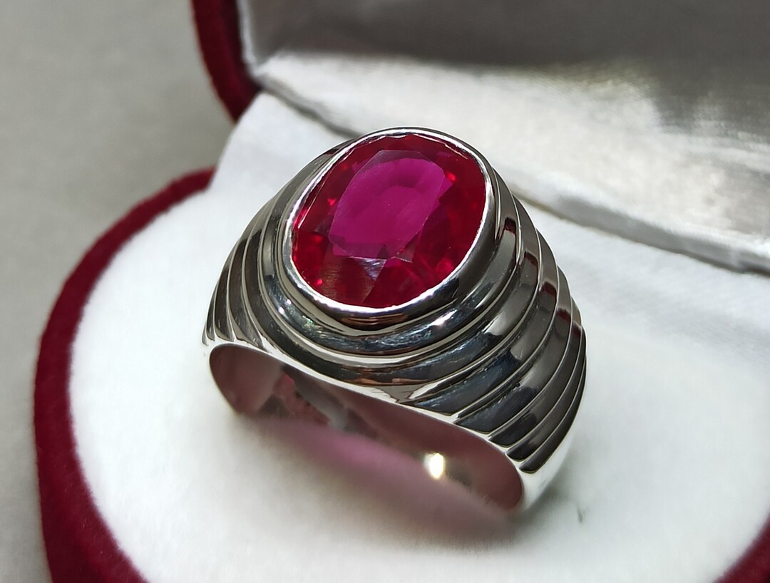 Oval Red Ruby Men's Ring: Handmade Sterling Silver 925 - Etsy