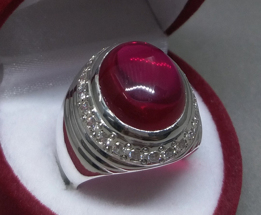 Mens Cabochon Ruby Ring: Handmade Sterling Silver 925 Statement Ring - Etsy