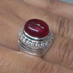 Mens Cabochon Ruby Ring: Handmade Sterling Silver 925 Statement Ring - Etsy
