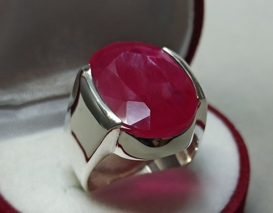 Mens Big Red Ruby Ring Sterling Silver 925 Ring Ruby Ring Yaqut Ring ...