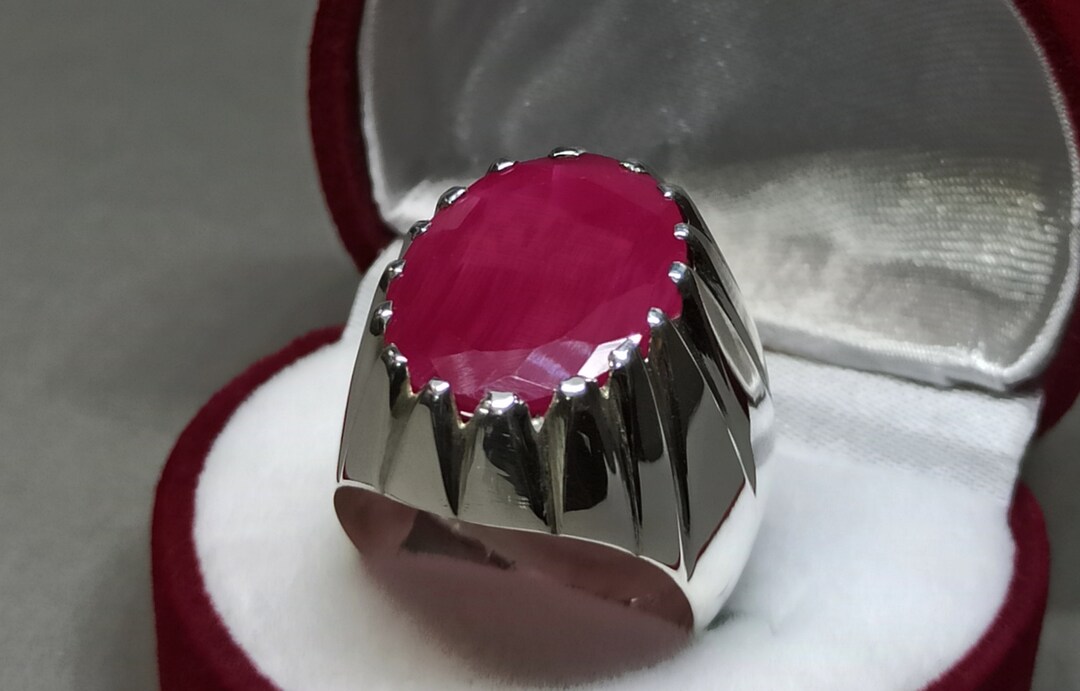 Big Red Ruby Mens Ring: Sterling Silver 925 Artisan Band - Etsy