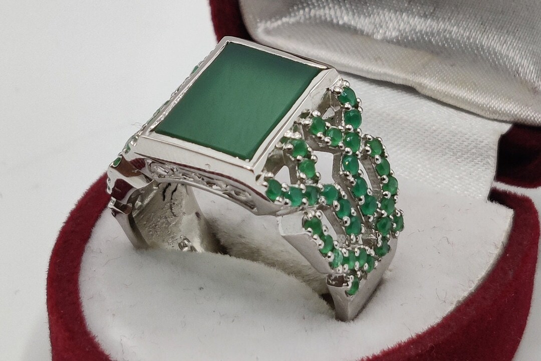 Natural Mens Yemeni Green Aqeeq Ring Sterling Silver 925 Ring Women ...