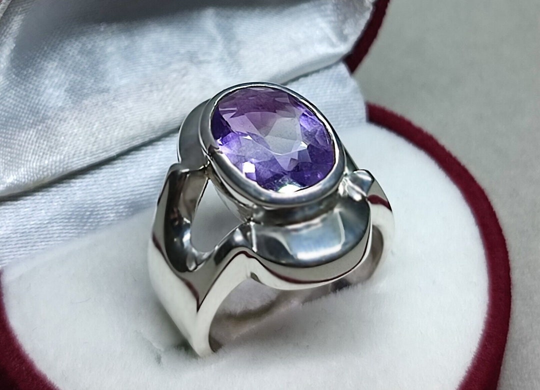 Natural Deep Purple Amethyst Mens Ring Sterling Silver 925 Purple ...