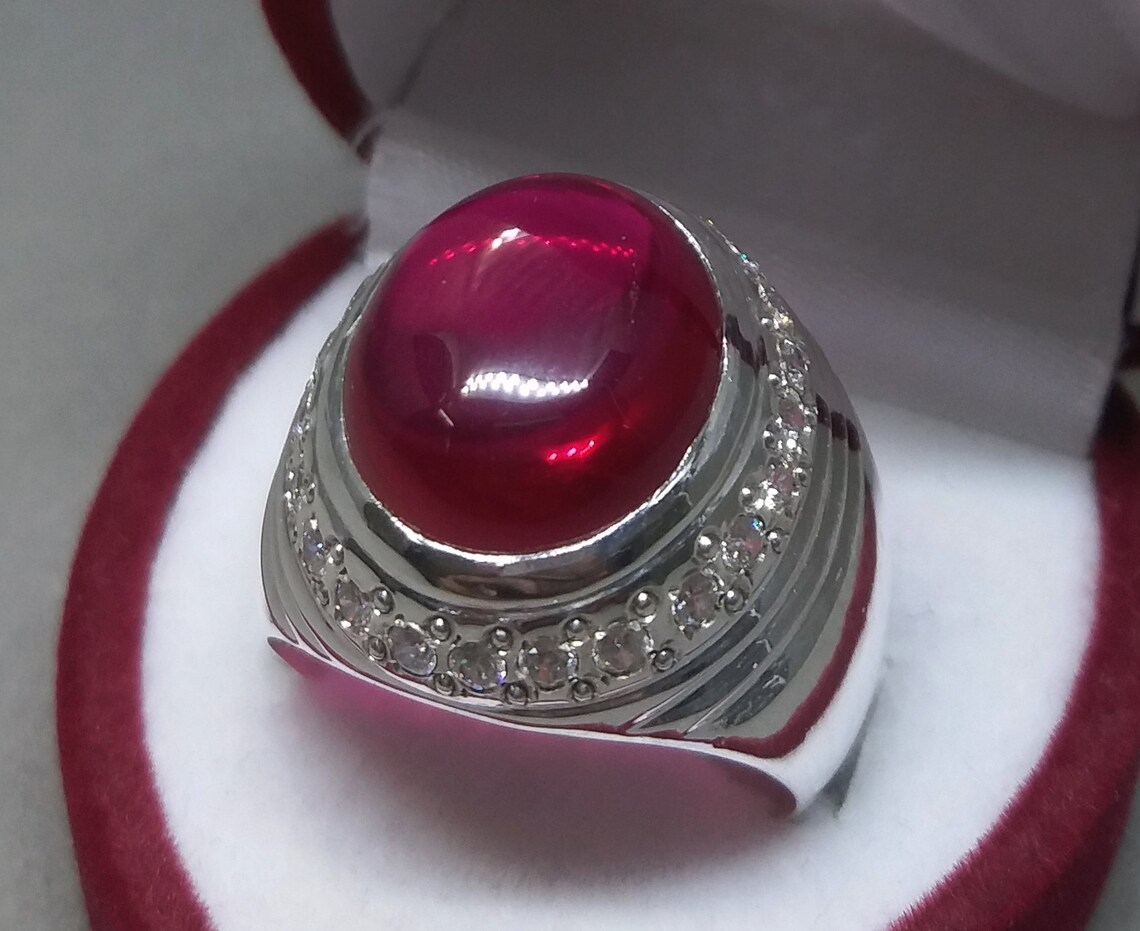 Mens Cabochon Ruby Ring: Handmade Sterling Silver 925 Statement Ring - Etsy