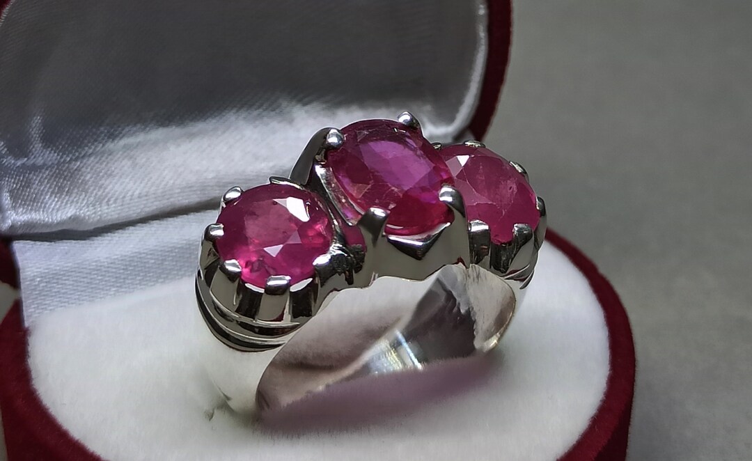 Natural Deep Red Triple Ruby Mens Ring Sterling Silver 925 Ring Ruby ...