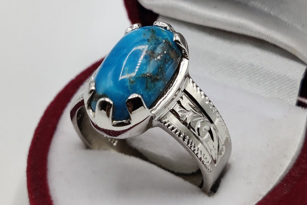 Men and Women Natural Neshapuri Feroza Ring Firoza Ring Sterling Silver ...