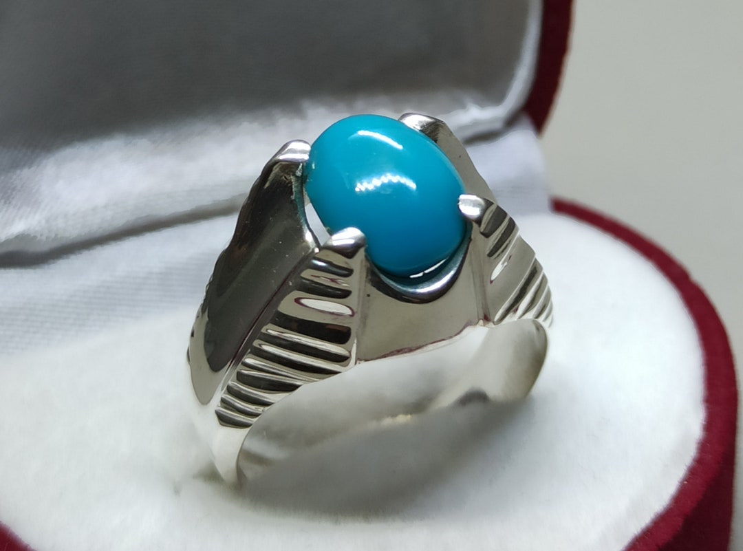 Natural Neshapuri Feroza Mens Ring Sterling Silver 925 Handmade Blue ...