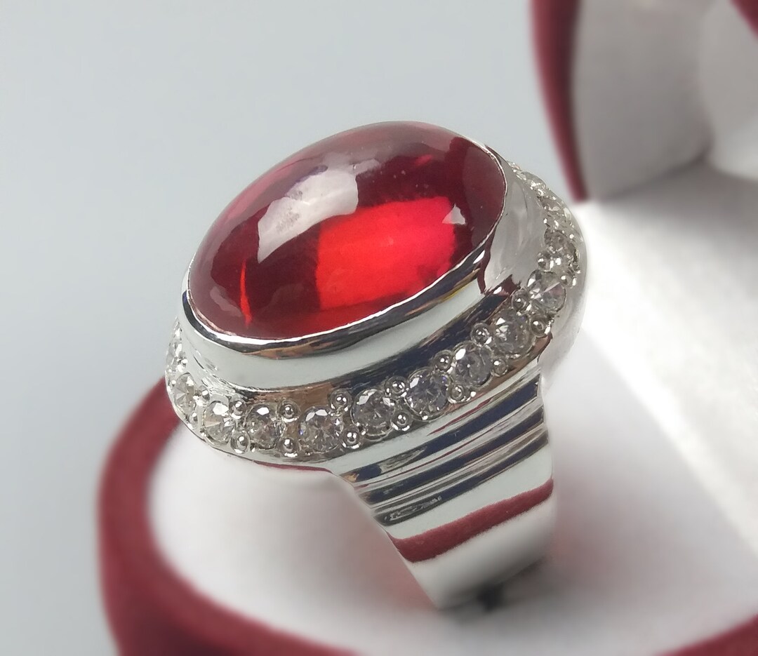 Deep Red Big Cabochon Ruby Ring Sterling Silver 925 Ring Anari Yakoot ...