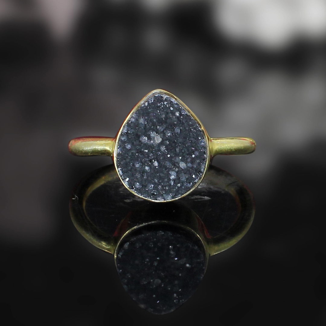 Black Druzy Silver Ring - Silver Druzy Ring - Bezel Ring - Druzy ...
