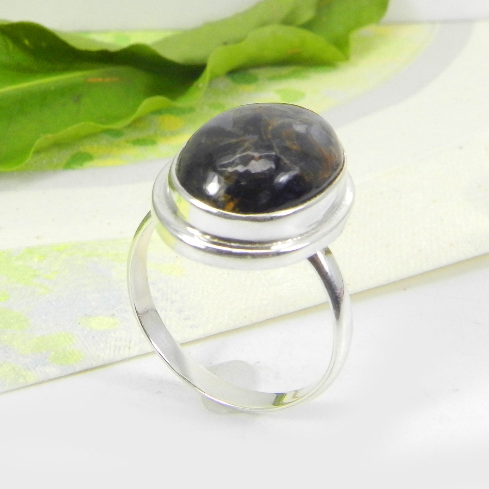 Oval Pietersite Ring Dark Blue 925 Sterling Silver | Etsy