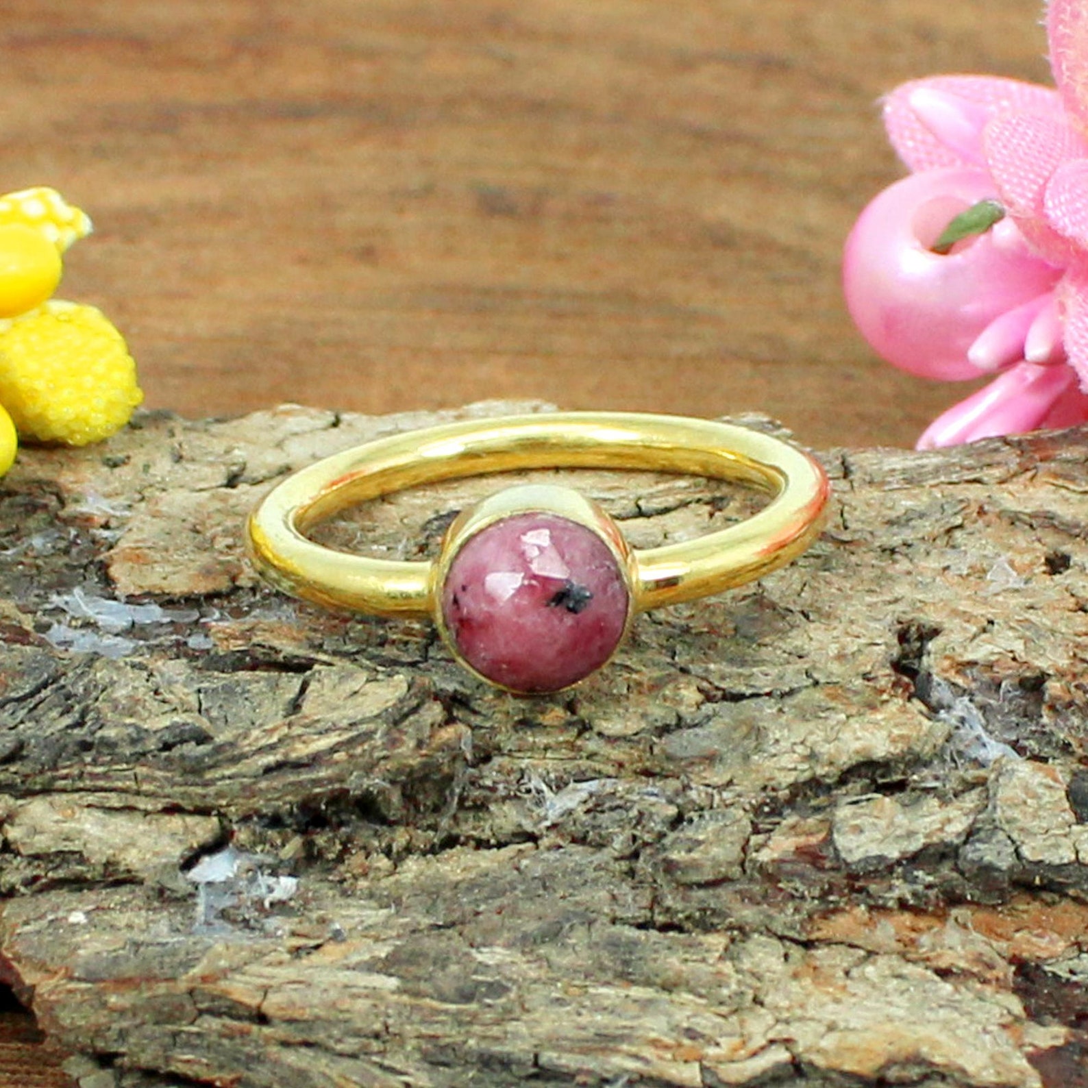Statement Rhodonite Ring Silver Stacking Ring Pink Stone - Etsy