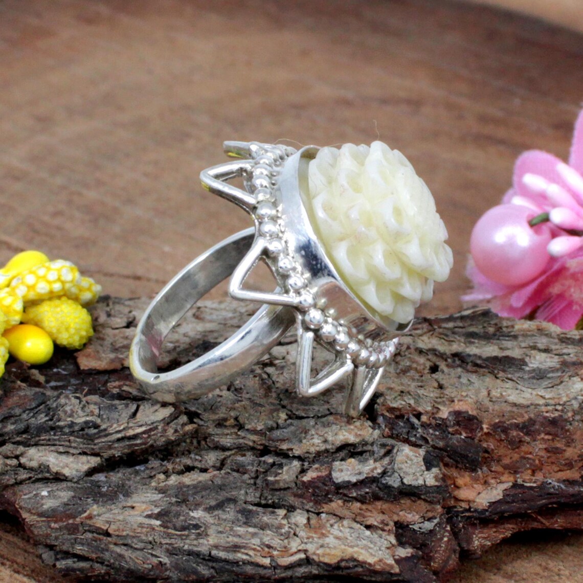 Designer White Coral Ring Coral Jewelry White Stone | Etsy