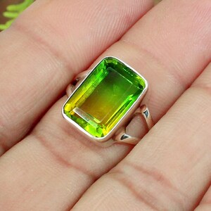 Yellow & Green Bio Color Doublet 925 Sterling Silver Ring - Etsy