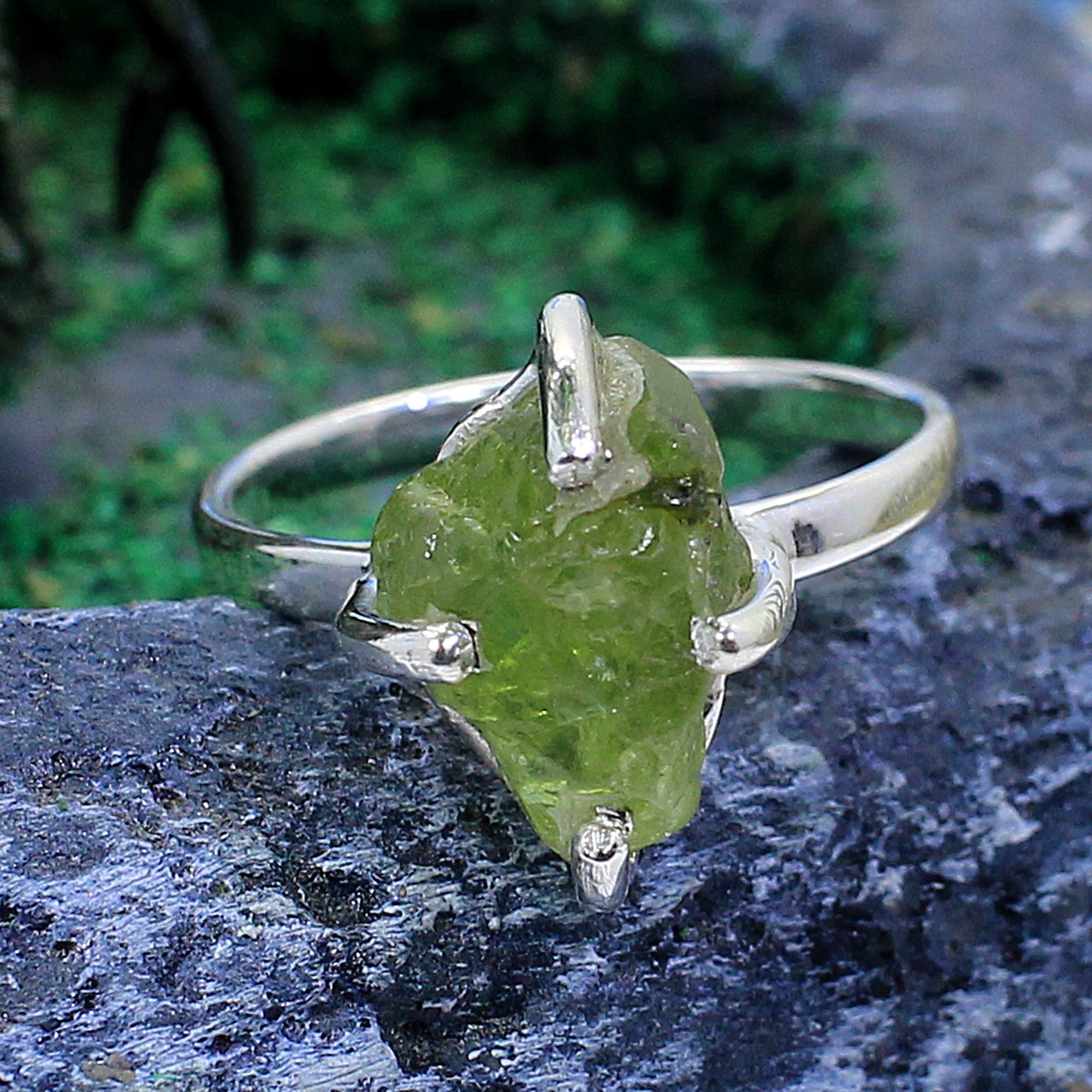 Natural Raw Peridot Ring 925 Sterling Silver Handmade Ring | Etsy
