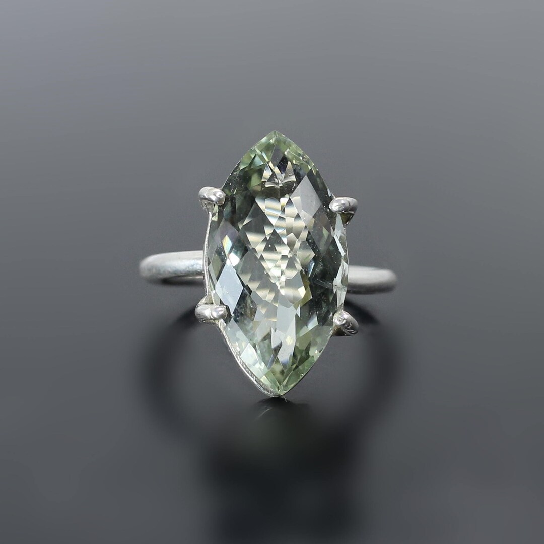 Natural Green Amethyst Ring Prong Set Ring February Birthstone Ring ...
