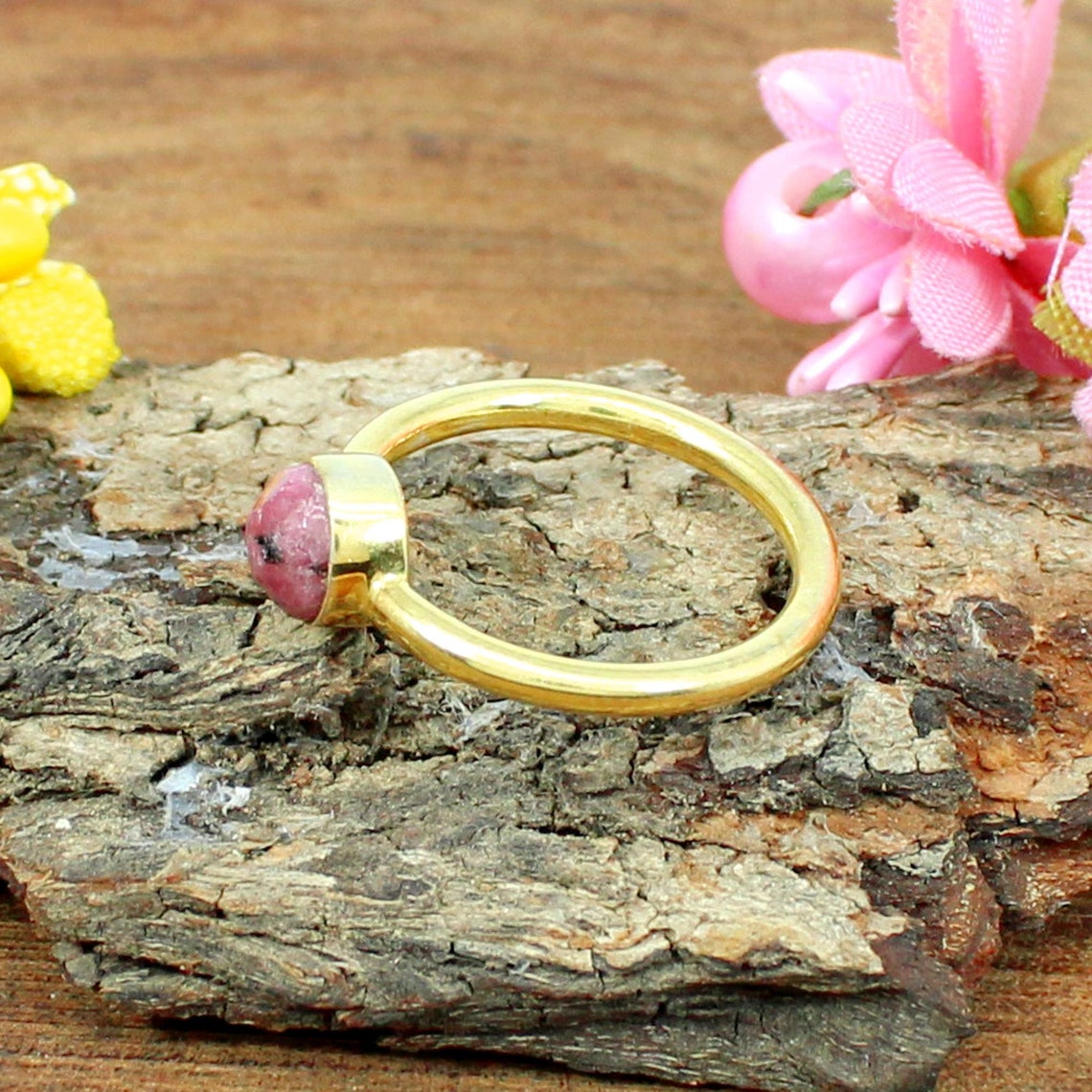 Statement Rhodonite Ring Silver Stacking Ring Pink Stone - Etsy