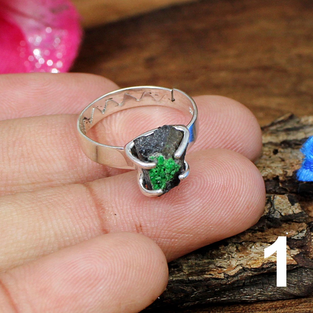 Handmade Sterling Silver,uvarovite Garnet Ring,adjustable Ring,flat ...
