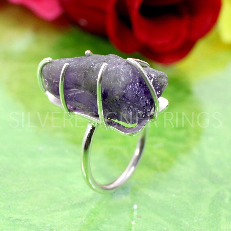 Natural Raw Amethyst Ring Raw Stone Ring Prong Silver Ring - Etsy