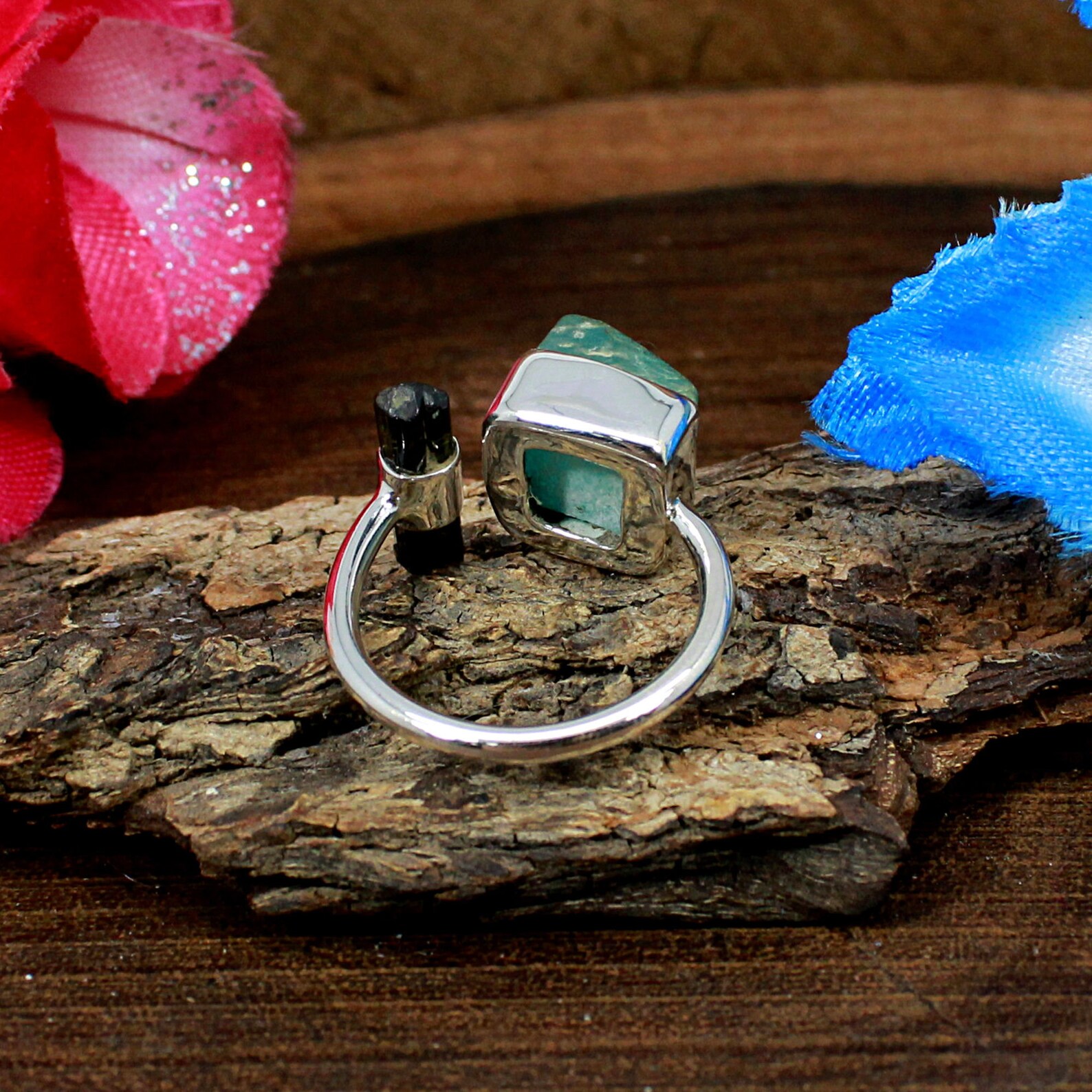 Amazonite Ring-green Tourmaline Ring-natural Amazonite-gemstone Ring ...