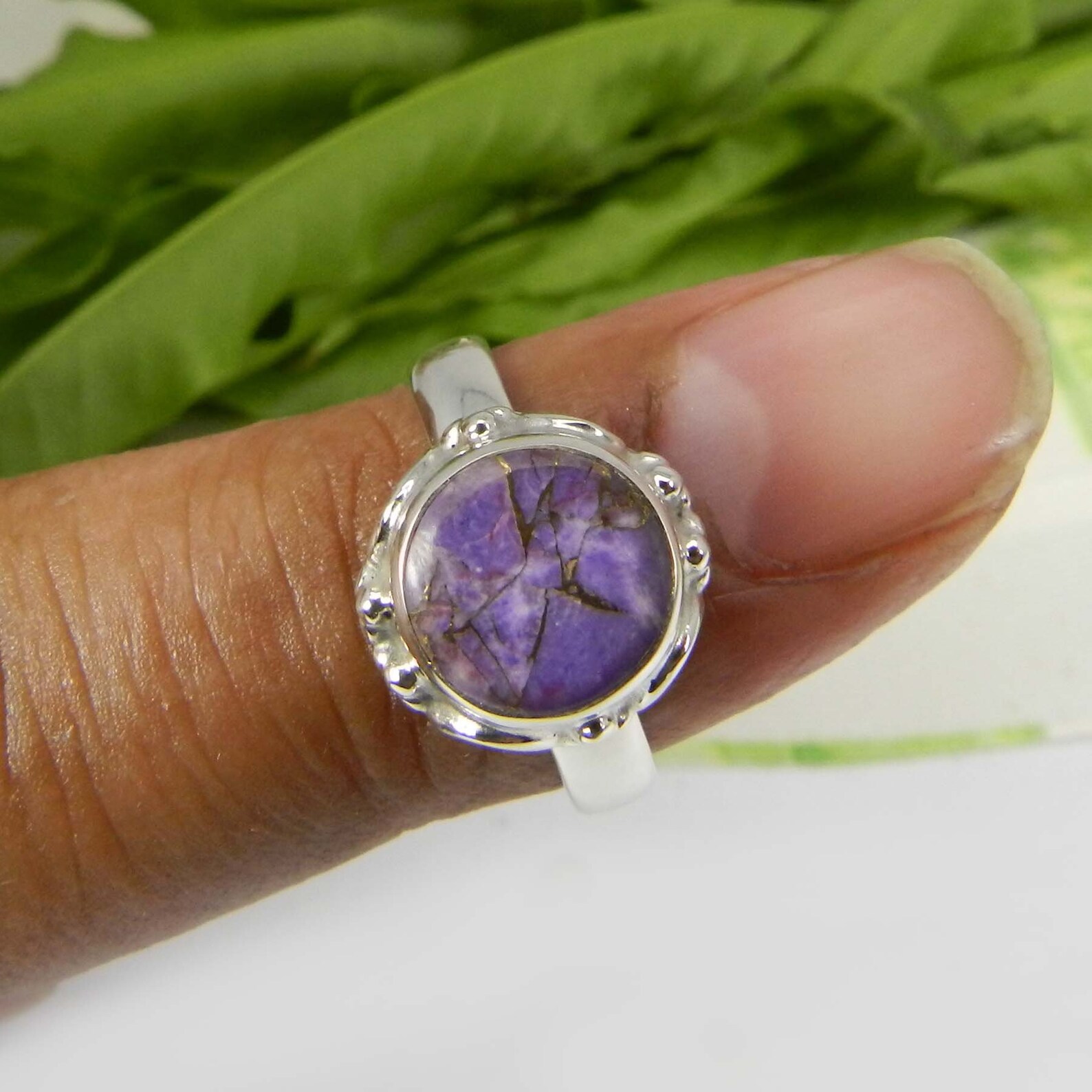 Round Purple Turquoise Ring Adjustable Ring Sterling Silver - Etsy