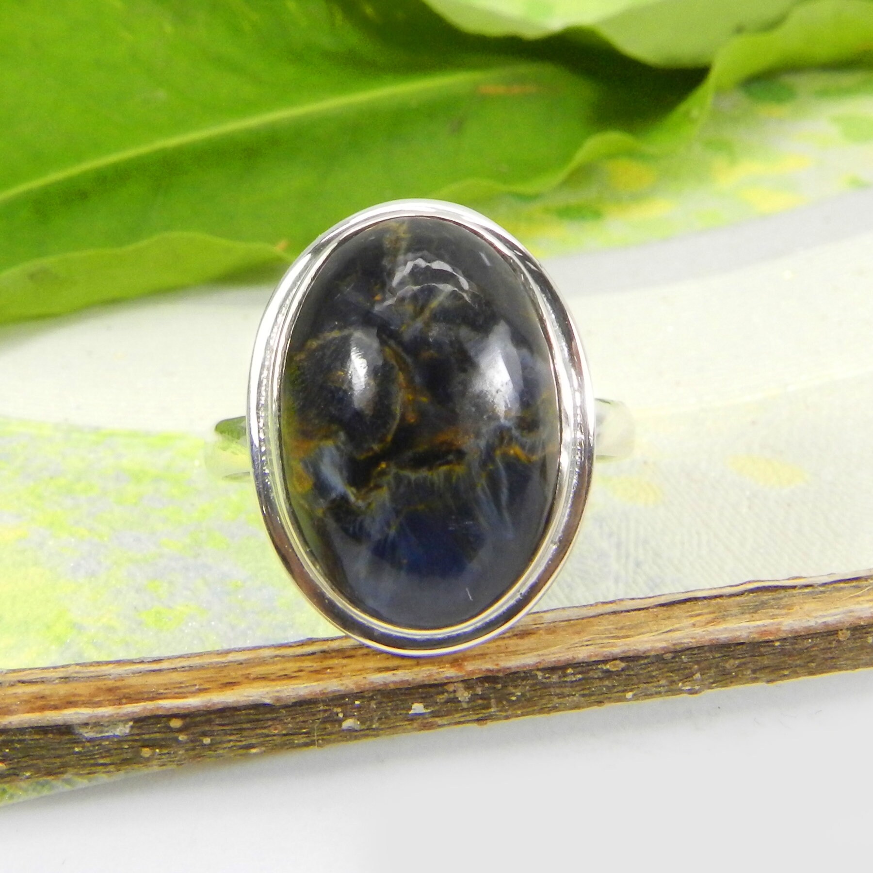 Oval Pietersite Ring Dark Blue 925 Sterling Silver | Etsy