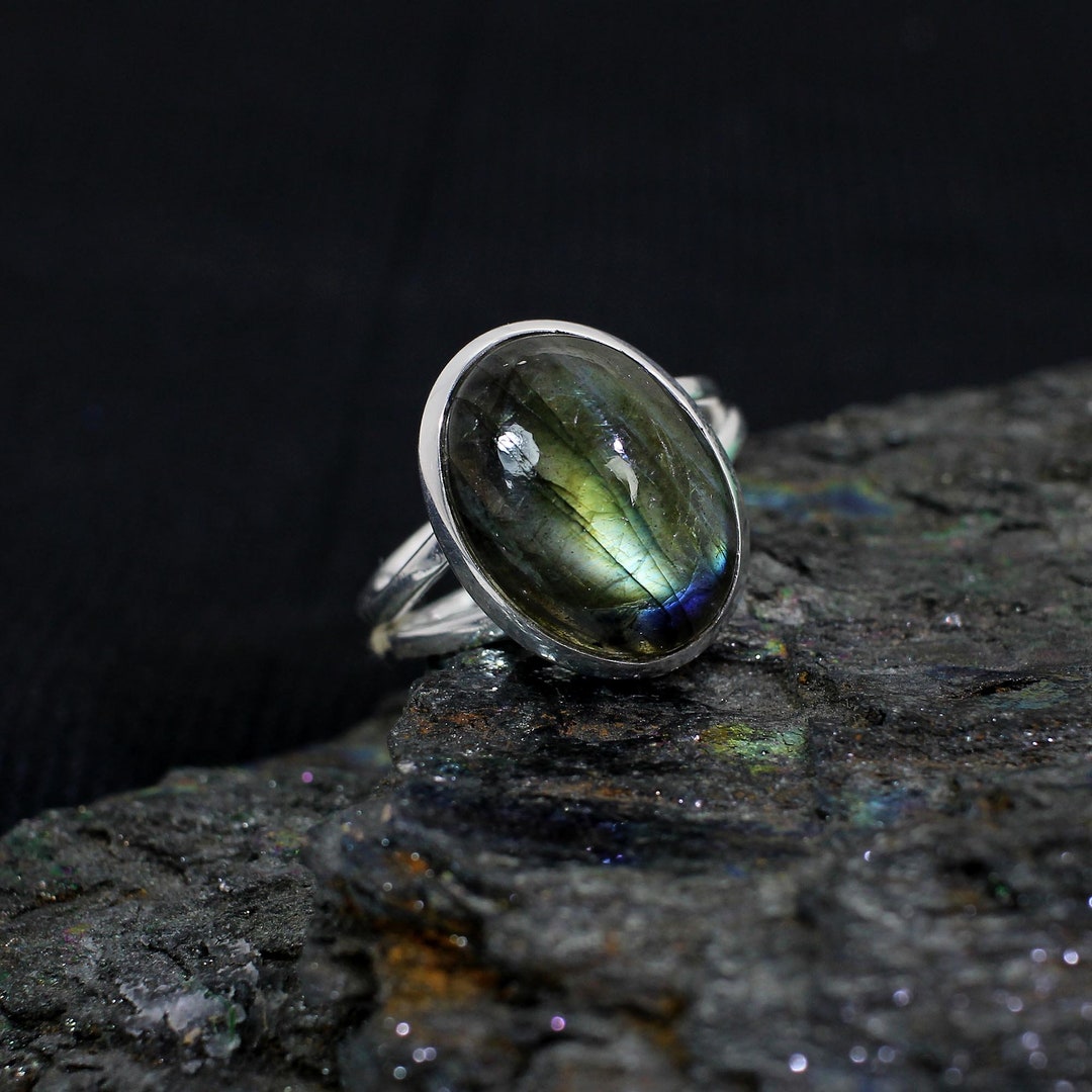 Green Labradorite Sterling Silver Ring Adjustable Silver Ring ...