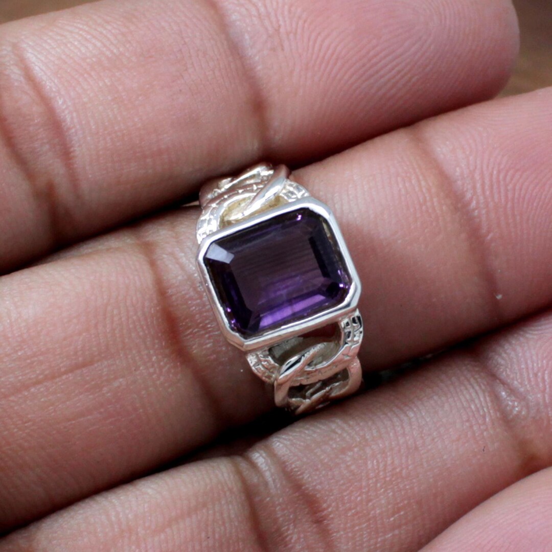 Rectangle Amethyst Gemstone, Sterling Silver Ring, Handmade, Amethyst ...
