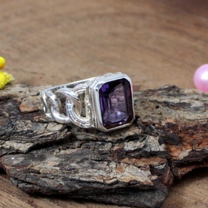 Rectangle Amethyst Gemstone, Sterling Silver Ring, Handmade, Amethyst ...