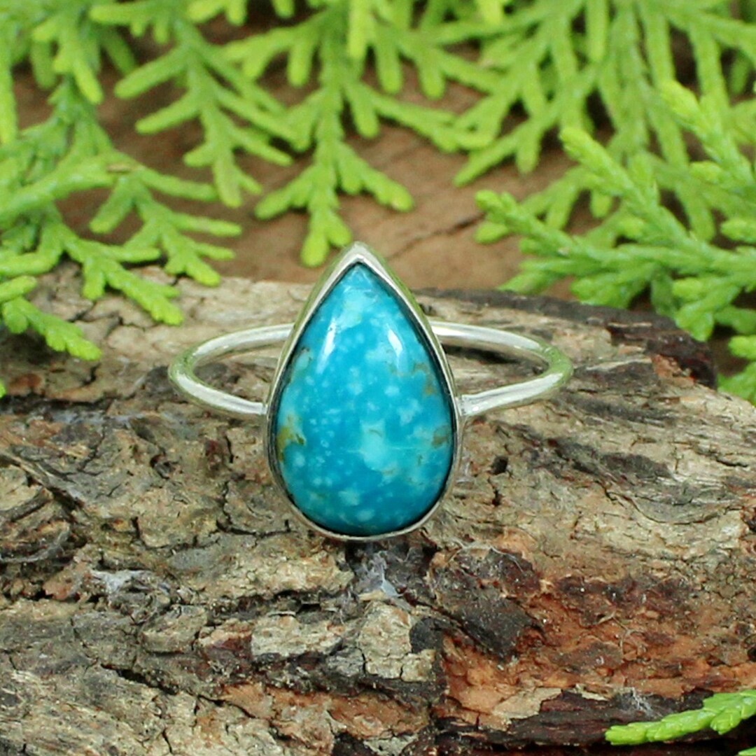 Buy Natural American Turquoise Ring Pear Cabochon Turquoise Ring Simple ...