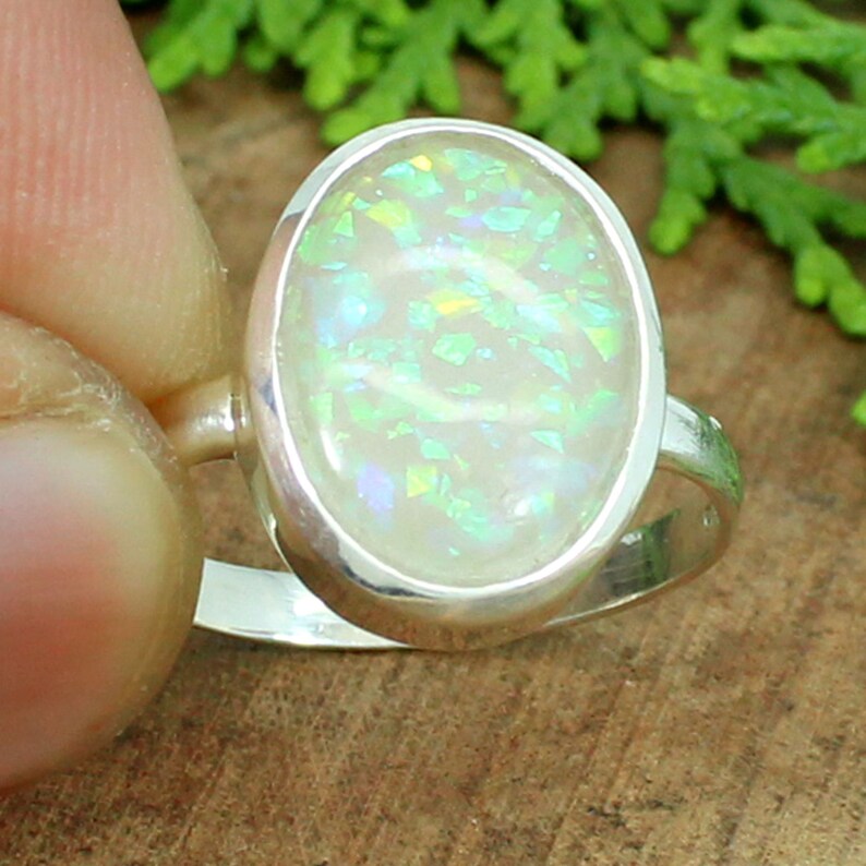Oval Chinese Opal Gemstone Solid 925 Sterling Silver Ring - Etsy