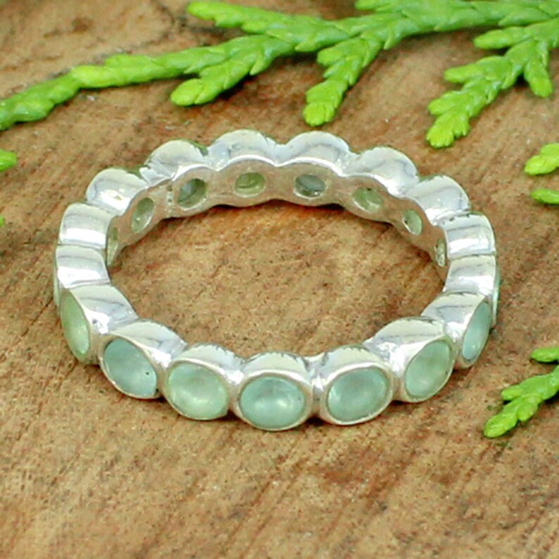 Aqua Chalcedony 925 Sterling Silver Eternity Ring | Etsy