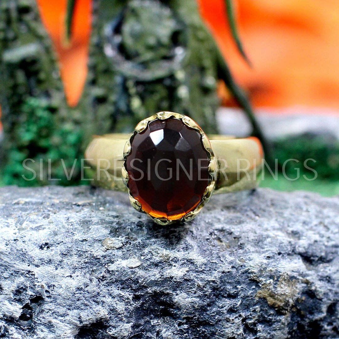 Oval Garnet Ring Garnet Hydro 10x8mm Oval Gemstone Gold Plated Sterling ...