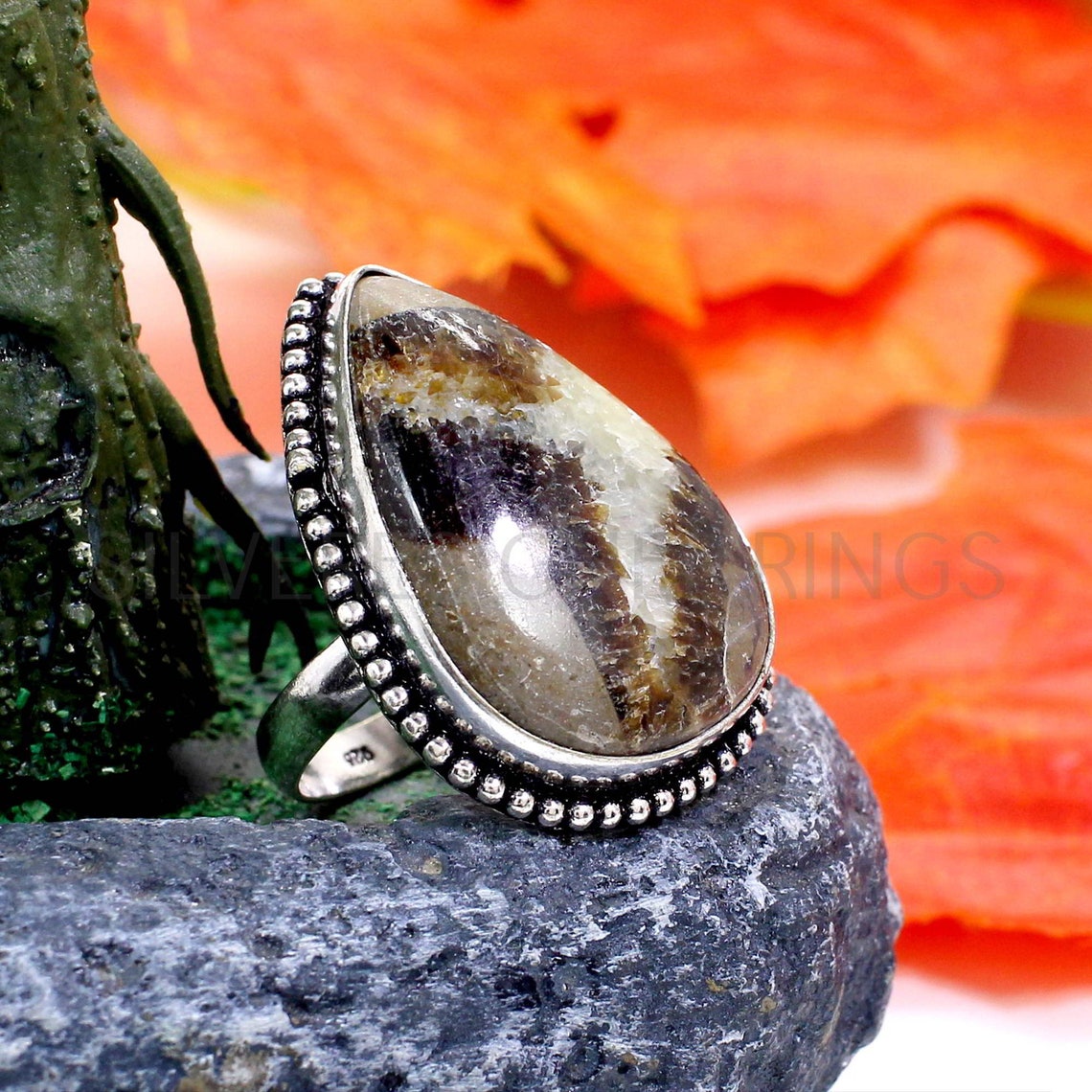 Pear Septarian Jasper Ring - Sterling Silver Statement Ring - Etsy
