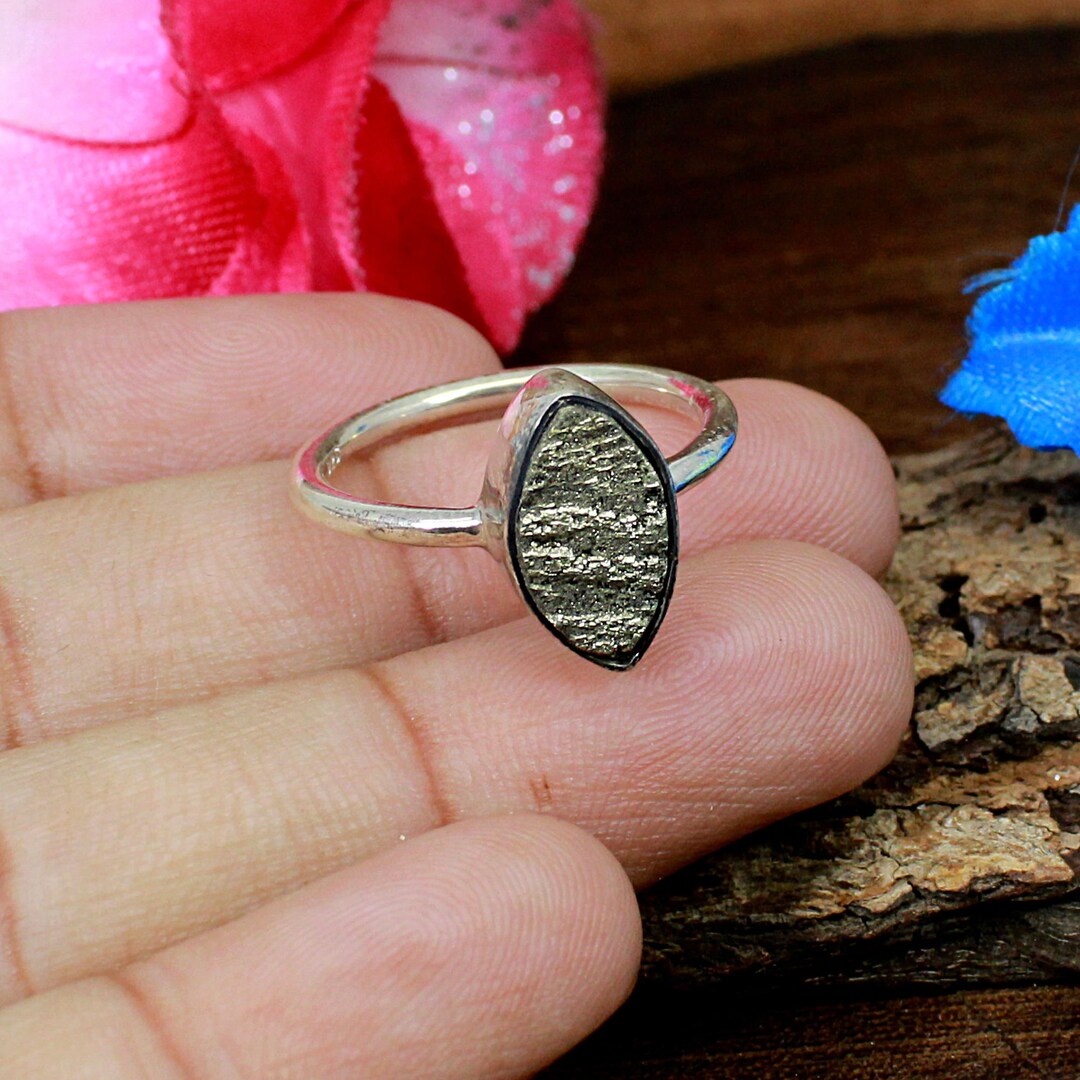 Marquise Sun Pyrite Ring: Boho 925 Sterling Silver Handmade Ring - Etsy