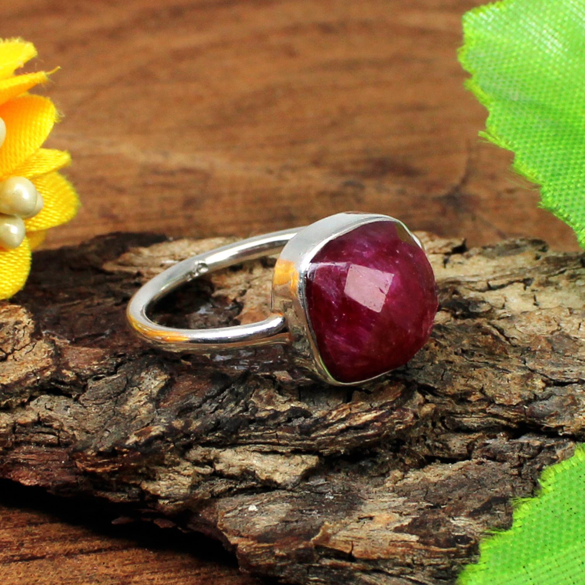 Indian Ruby Ring Ruby Gemstone Jewelry 925 Sterling Silver | Etsy