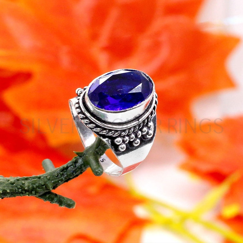 INK BLUE Hydro Ring - Blue Stone Ring - Oxidized Sterling Silver Ring ...