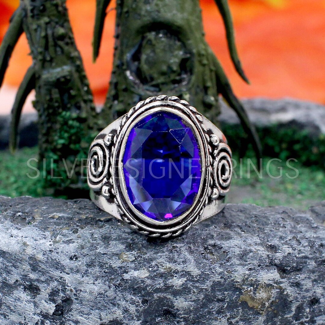 Tanzanite Hydro Ring Blue Stone Ring Oxidized Sterling Silver Ring Oval ...