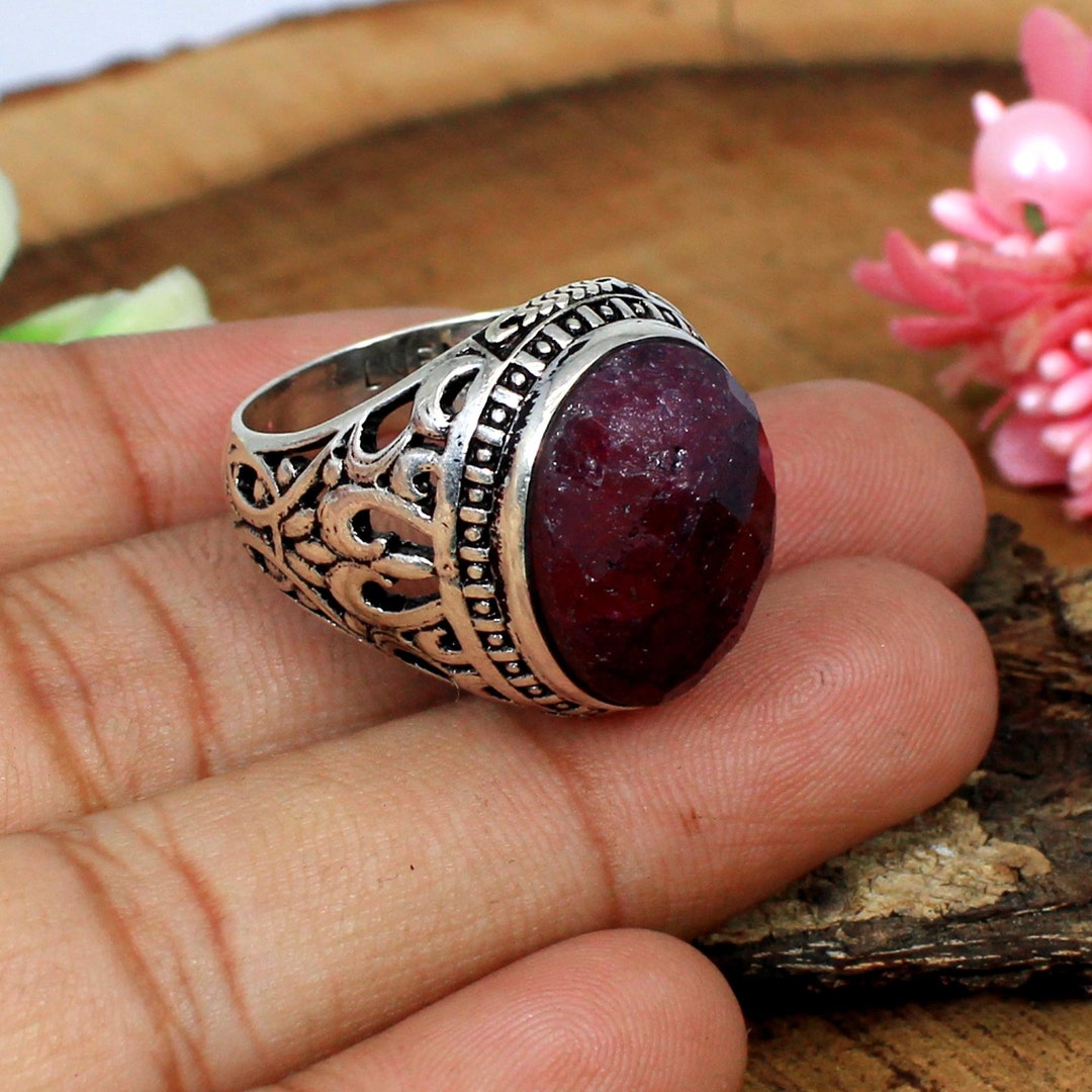 Ruby Corundum Ring,925 Sterling Silver ,signet Ring, Ruby Corundum ...
