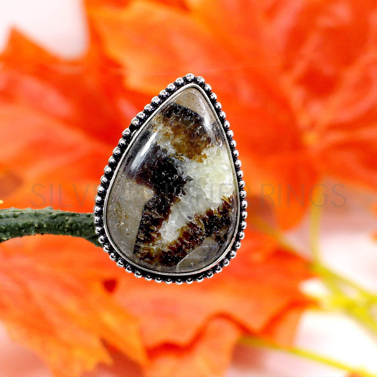 Pear Septarian Jasper Ring - Sterling Silver Statement Ring - Etsy